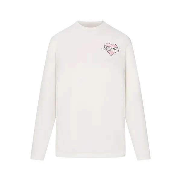 SKIMS ハート柄 ロンT ホワイト　Mサイズ Skims Boyfriend Long Sleeve T-Shirt And Boxer Set - Marble Heart